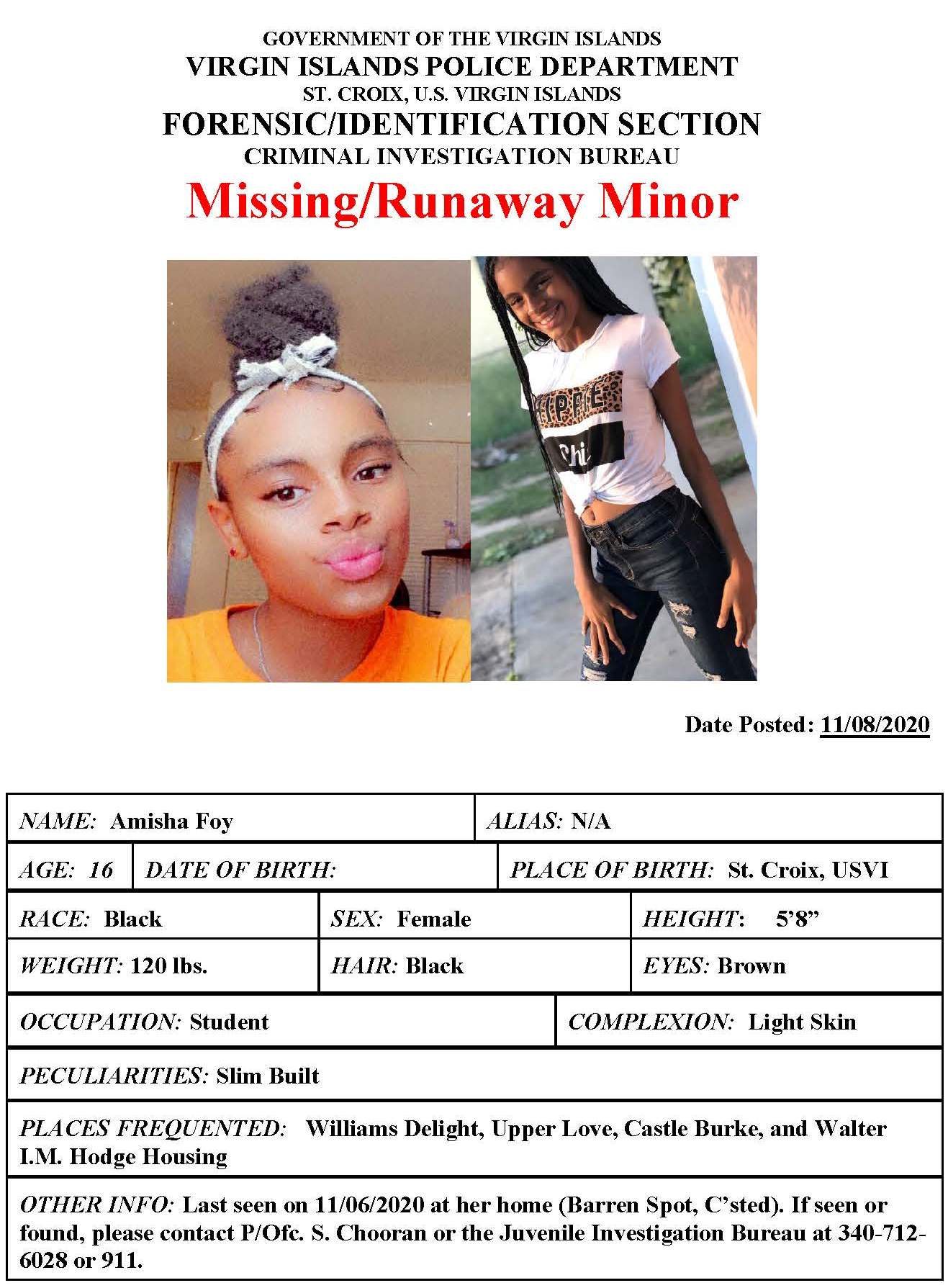 Police Need Your Help To Find Missing 16-Year-Old Amisha Foy On St ...