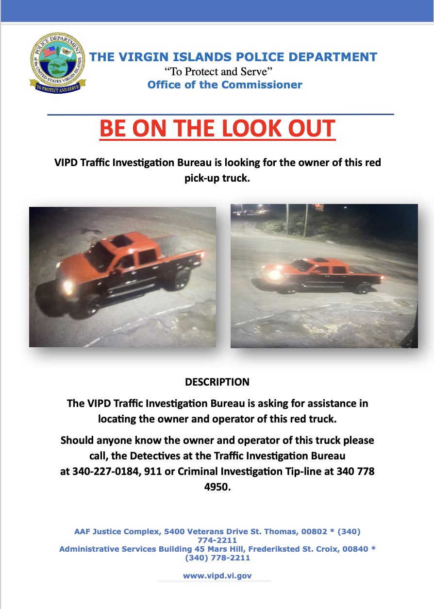 BOLO: Help Police Find Red Pickup Truck on St. Croix – Virgin Islands ...