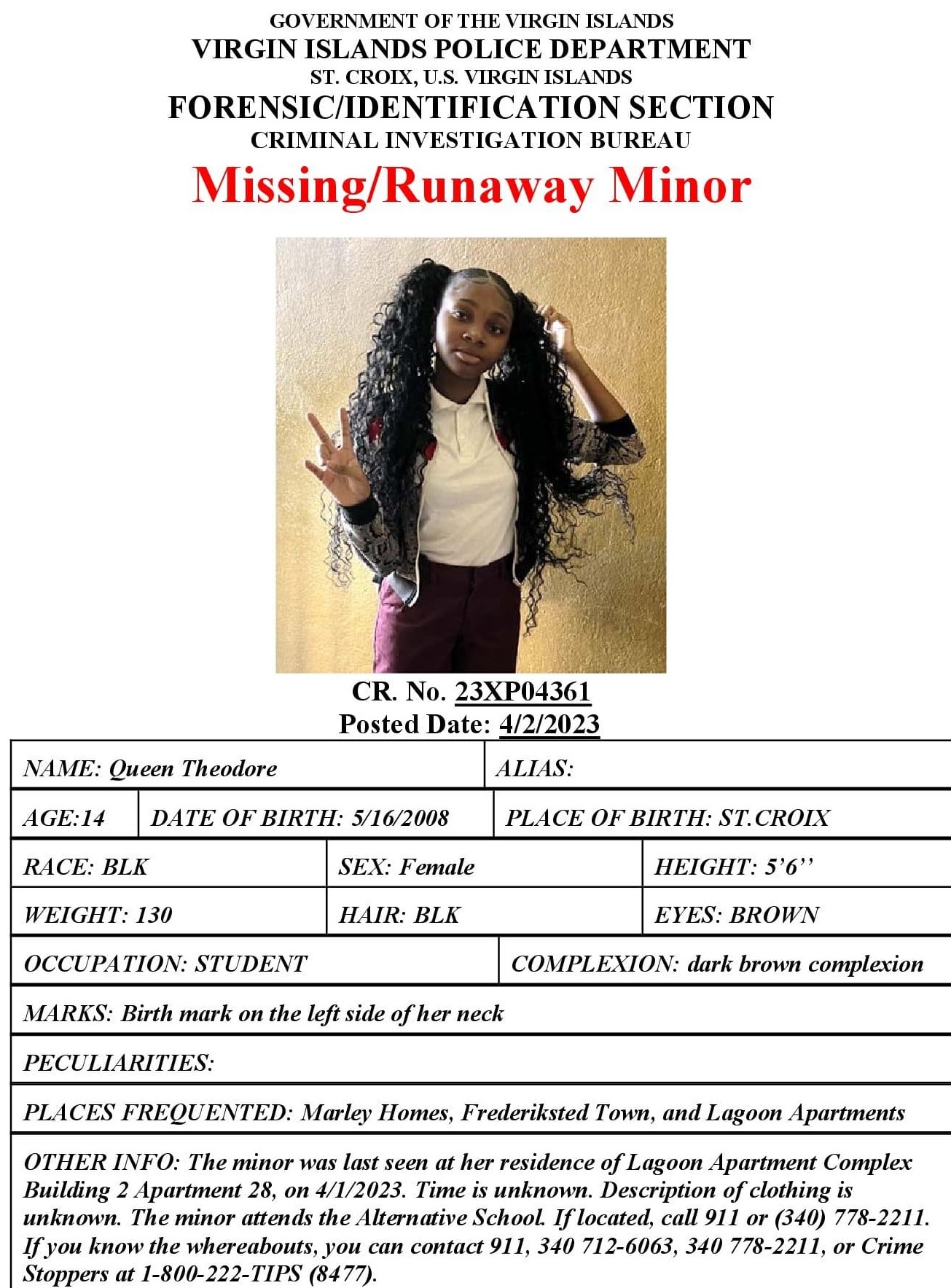 Help Police Find Missing Teen Queen Theodore On St. Croix – Virgin ...