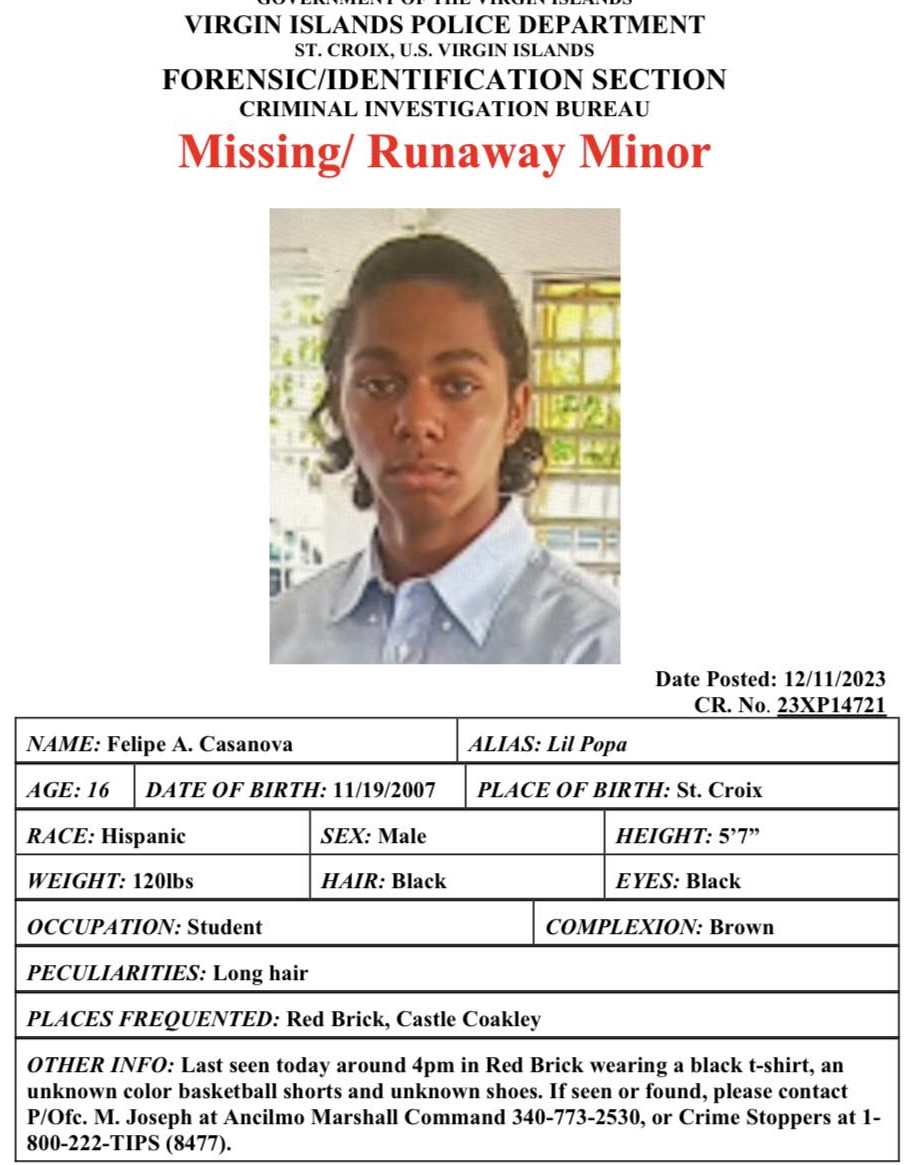 Help Police Find Missing Minor Felipe Casanova of St. Croix – Virgin ...